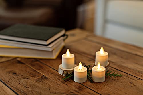 Luminara Moving Flame LED Flameless Tealight (1.4" x 2") Remote Ready Battery Operated Plastic LED Flameless Tea Light - Smooth Matte - Pearl Ivory (4-Pack)