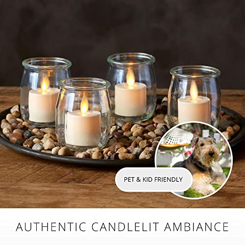 Luminara Moving Flame LED Flameless Tealight (1.4" x 2") Remote Ready Battery Operated Plastic LED Flameless Tea Light - Smooth Matte - Pearl Ivory (4-Pack)