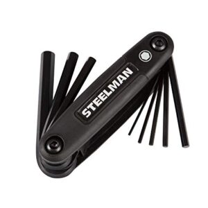 Steelman Portable Folding Hex Key Wrench Metric Multi-Tool, Set Includes 1.5, 2, 2.5, 3, 4, 5, 6, and 8mm Sizes, Chamfered Ends, Steel, Corrosion-Resistant Black Oxide Coating