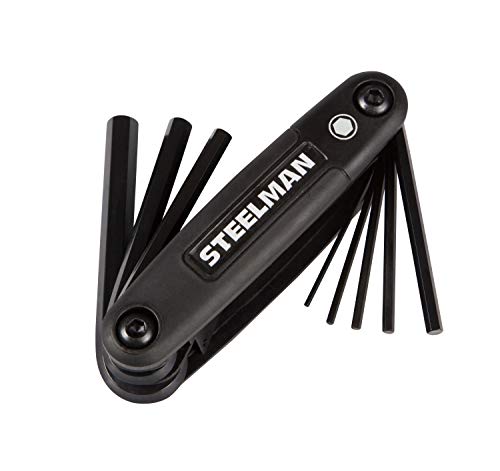 Steelman Portable Folding Hex Key Wrench Metric Multi-Tool, Set Includes 1.5, 2, 2.5, 3, 4, 5, 6, and 8mm Sizes, Chamfered Ends, Steel, Corrosion-Resistant Black Oxide Coating