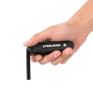 Steelman Portable Folding Hex Key Wrench Metric Multi-Tool, Set Includes 1.5, 2, 2.5, 3, 4, 5, 6, and 8mm Sizes, Chamfered Ends, Steel, Corrosion-Resistant Black Oxide Coating