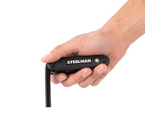 Steelman Portable Folding Hex Key Wrench Metric Multi-Tool, Set Includes 1.5, 2, 2.5, 3, 4, 5, 6, and 8mm Sizes, Chamfered Ends, Steel, Corrosion-Resistant Black Oxide Coating