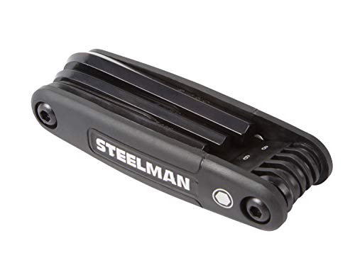 Steelman Portable Folding Hex Key Wrench Metric Multi-Tool, Set Includes 1.5, 2, 2.5, 3, 4, 5, 6, and 8mm Sizes, Chamfered Ends, Steel, Corrosion-Resistant Black Oxide Coating