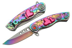 7" cupid heart ladies rainbow pocket knife with love pocket clip beautiful!