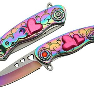 7" Cupid Heart Ladies Rainbow Pocket Knife with LOVE Pocket Clip Beautiful!