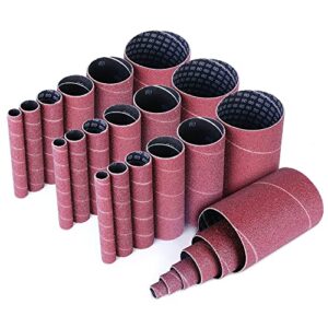 lotfancy spindle sander sleeves, 24pcs 60 grit sanding sleeves, aluminum oxide abrasive, 4-1/2” length, 4 each of 1/2”,3/4”,1”,1-1/2”, 2” and 3”