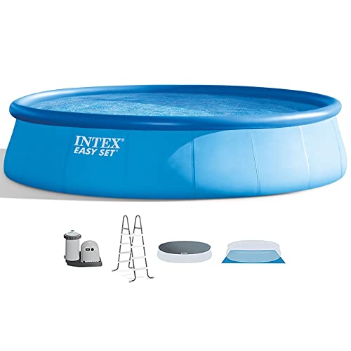 Intex Easy Set 18 Foot by 48 Inch Round Inflatable Above Ground Swimming Pool with Filter Pump, Ladder, Pool Cover, and 6 Pack Filter Cartridges, Blue