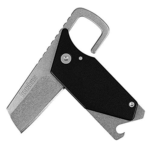 Kershaw Pub, Black Multifunction Pocket Knife (4036BLKX) with 1.6 Inch 8Cr13MoV Stonewash Blade and Black Handle, Includes a Screwdriver Tip, Pry Bar, Key Chain Attachment and Bottle Opener; 1.9 oz