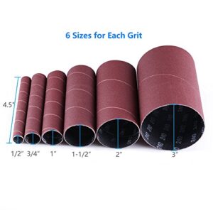 LotFancy Spindle Sander Sleeves, 24PCS Sanding Sleeves for Oscillating Sander, 60 80 120 240 Assorted Grit Sandpaper, 4-1/2” Length, 1/2”, 3/4”, 1”, 1-1/2”, 2”, 3” Diameter