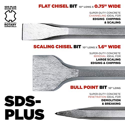 Makita 3 Piece - SDS-Plus Chisel & Point Bit Set for SDS+ Rotary Hammers - Aggressive Demolition for Concrete & Tile