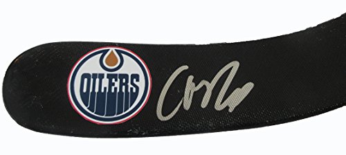 Connor McDavid Autographed Edmonton Oilers Logo Black Stick Blade W/PROOF, Picture of Connor Signing For Us, Edmonton Oilers, Team Canada, 2015 NHL Draft, Top Prospect