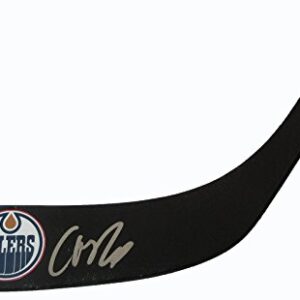 Connor McDavid Autographed Edmonton Oilers Logo Black Stick Blade W/PROOF, Picture of Connor Signing For Us, Edmonton Oilers, Team Canada, 2015 NHL Draft, Top Prospect