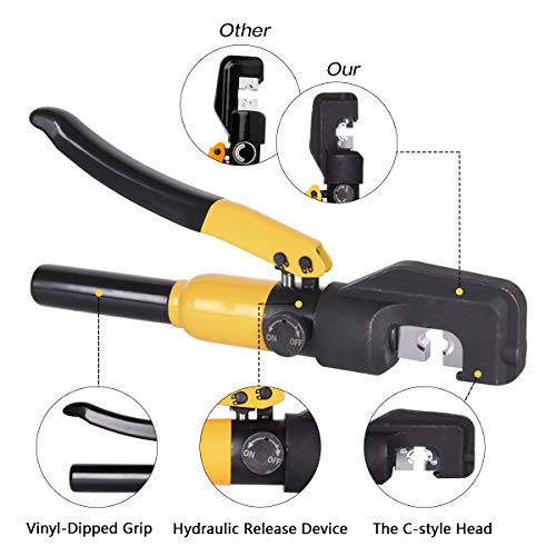 HYCLAT 10 Tons Hydraulic Crimping Tool Battery Cable Lug Terminal Crimper with 9 Pairs of Dies, 12 AWG to 2/0 AWG Wire Crimping Tool