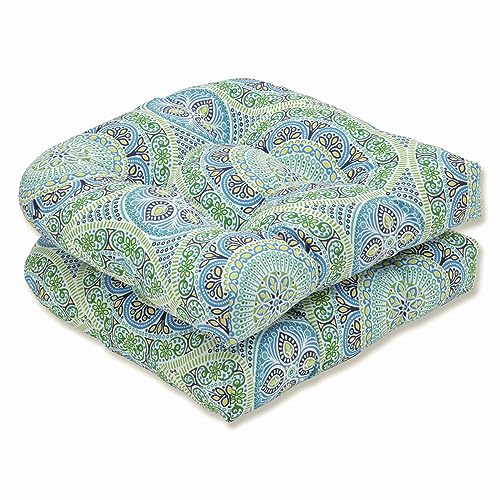 Pillow Perfect Outdoor/Indoor Delancey Lagoon Tufted Seat Cushions (Round Back), 2 Count (Pack of 1), Blue