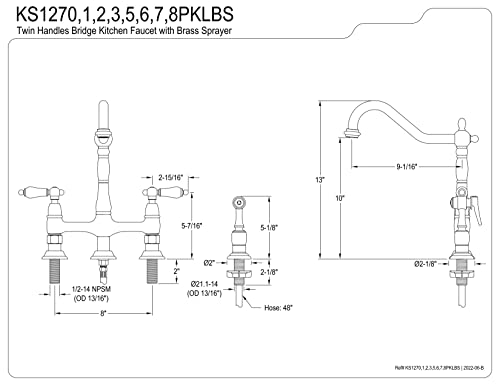 Kingston Brass KS1275PKLBS Duchess 8 inch Centerset Kitchen Faucet with Brass Sprayer, 8-3/4 inch In Spout Reach, Oil Rubbed Bronze