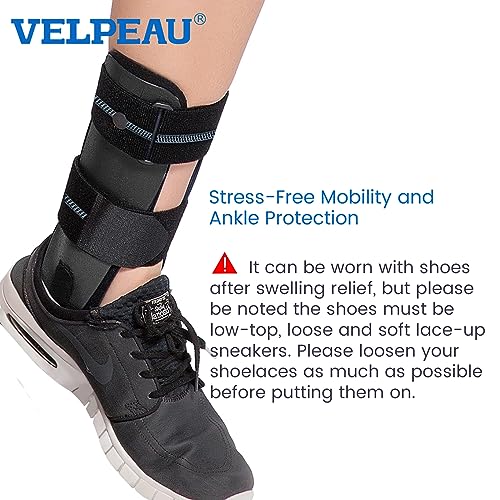 Velpeau Ankle Brace - Stirrup Ankle Splint - Adjustable Rigid Stabilizer for Sprains, Tendonitis, Post-Op Cast Support and Injury Protection for Women and Men (Foam Pads, Large - Right Foot)