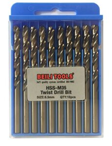 beili tools hss m35 cobalt twist drill bits, pack of 10 (6.5mm, 1/4")