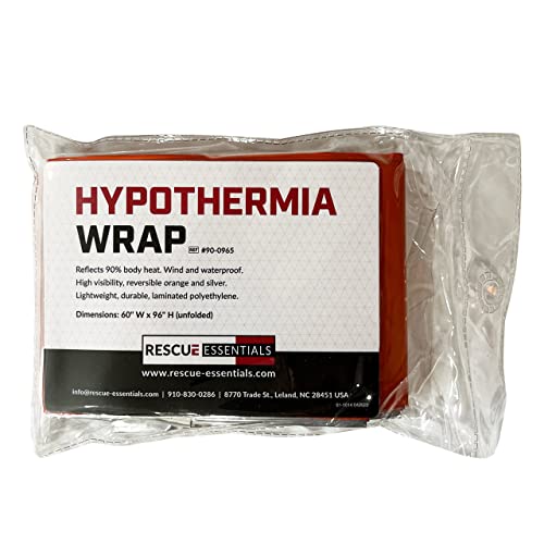 Rescue Essentials Hypothermia Wrap Blanket, Oversized 60" x 96", Mylar/Lightweight Polyethylene Fabric (Orange)