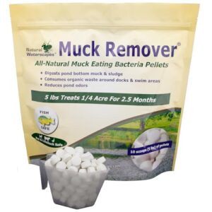 muck remover pellets 5 lb (10 scoops) | pond tablets treat 1.25 acres | lake muck remover, pond sludge reducer | farm pond treatment