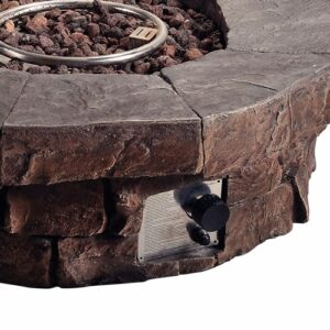 Teamson Home 50,000 BTU Round Concrete Look Steel Outdoor Fire Pit Outside Propane Gas Firepit with 13 Pounds Lava Rocks and PVC Cover for Outdoor Patio Backyard Deck Décor, 37 Inch, Dark Brown