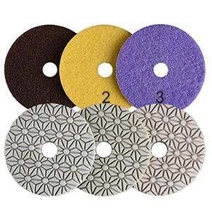 goyonder 4 inch wet or dry diamond polishing pads set of 3pcs, stone granite polish pad kit 50-6000 grit polishing pad for grinder, polisher, drill, 105mm marble polishing pad in 3 steps