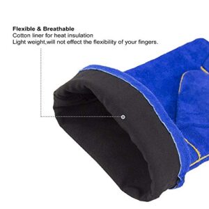 DEKO Welding Gloves Blue 14 inch Leather Forge Heat Resistant Welding Glove for Mig, Tig Welder, BBQ, Furnace, Camping, Stove, Fireplace and More