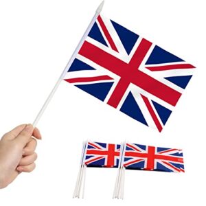 anley british union jack uk mini flag 12 pack - hand held small miniature great britain flags on stick - fade resistant & vivid colors - 5x8 inch with solid pole & spear top