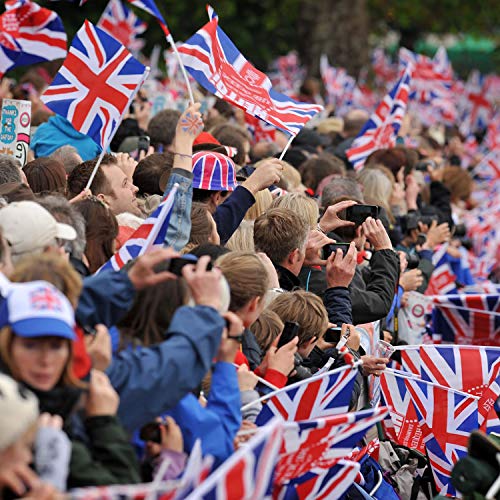 Anley British Union Jack UK Mini Flag 12 Pack - Hand Held Small Miniature Great Britain Flags on Stick - Fade Resistant & Vivid Colors - 5x8 Inch with Solid Pole & Spear Top