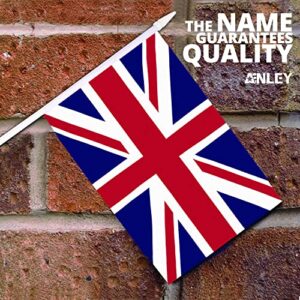 Anley British Union Jack UK Mini Flag 12 Pack - Hand Held Small Miniature Great Britain Flags on Stick - Fade Resistant & Vivid Colors - 5x8 Inch with Solid Pole & Spear Top