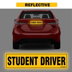 TOTOMO Student Driver Magnet for Car Sign - Large 12"x3" Magnetic Reflective Vehicle Safety for New Rookie Learner Drivers Removable Bumper Sticker Please Be Patient (2 Pack)