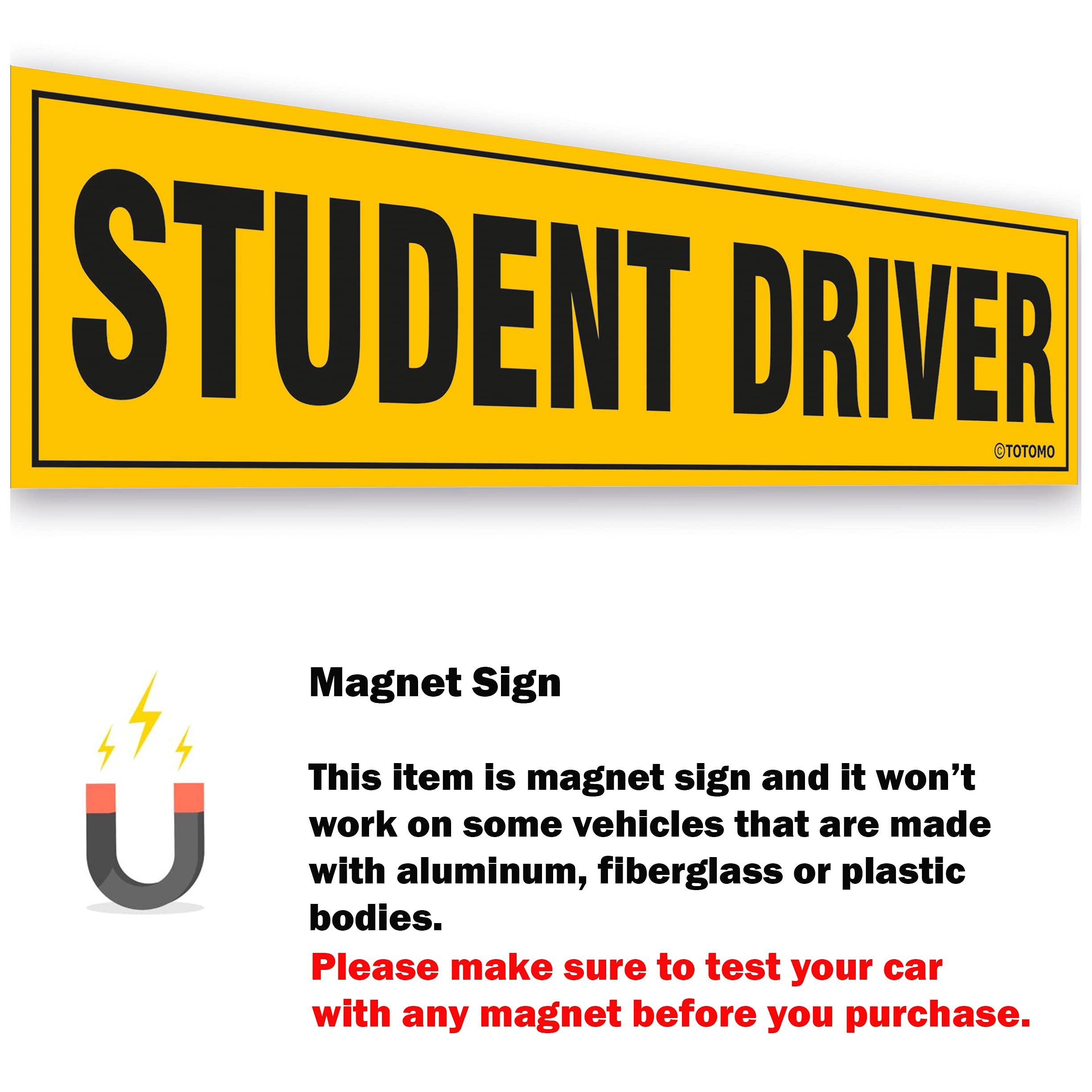 TOTOMO Student Driver Magnet for Car Sign - Large 12"x3" Magnetic Reflective Vehicle Safety for New Rookie Learner Drivers Removable Bumper Sticker Please Be Patient (2 Pack)