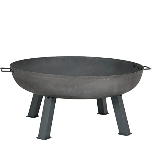 Sunnydaze 34-Inch Rustic Cast Iron Outdoor Raised Fire Pit Bowl with Handles - Steel Finish