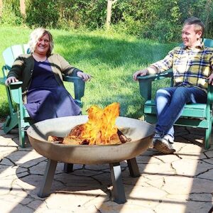 Sunnydaze 34-Inch Rustic Cast Iron Outdoor Raised Fire Pit Bowl with Handles - Steel Finish