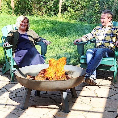 Sunnydaze 34-Inch Rustic Cast Iron Outdoor Raised Fire Pit Bowl with Handles - Steel Finish