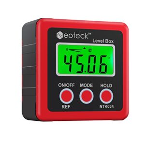 neoteck digital angle finder, backlight lcd digital angle gauge protractor inclinometer bevel box, magnetic base, data hold, ip54 dust and water resistant- red