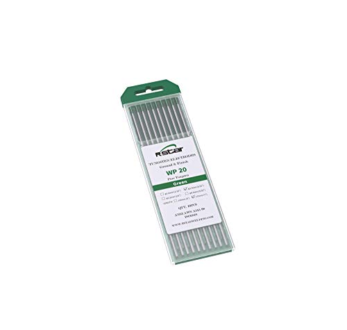 Rstar TIG Welding Tungsten Electrodes Pure Tungsten 3/32” x 7” (Green, WP) 10-Pack