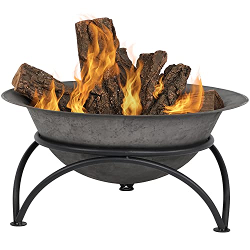 Sunnydaze 23.5-Inch Fire Wood-Burning Cast Iron Fire Pit Bowl and Stand - Dark Gray