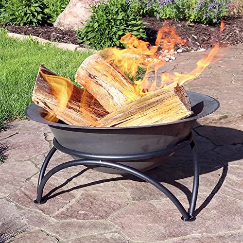 Sunnydaze 23.5-Inch Fire Wood-Burning Cast Iron Fire Pit Bowl and Stand - Dark Gray