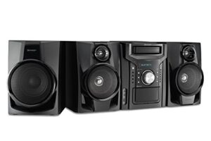 sharp cd-bhs1050 350w 5-disc mini shelf speaker/subwoofer system with cassette and bluetooth, am/fm digital tuner, usb port for mp3 playback, 350w rms power output and 875w peak power, remote included