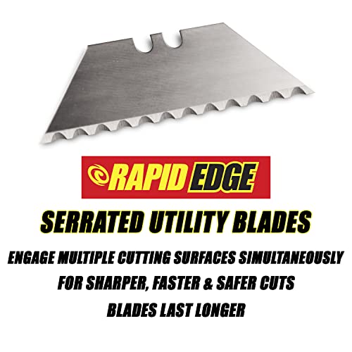 Rapid Edge Heavy-Duty Die-Cast Utility Knife with LED Safety Light and 3 Rapid Edge Serrated Razor Knife Blades (2 Pack)