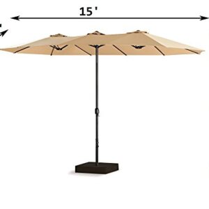 PATIO TREE 15 Ft Outdoor Umbrella Double-Sided Market Patio Umbrella with Crank, 100% Polyester, Base Included (Beige)