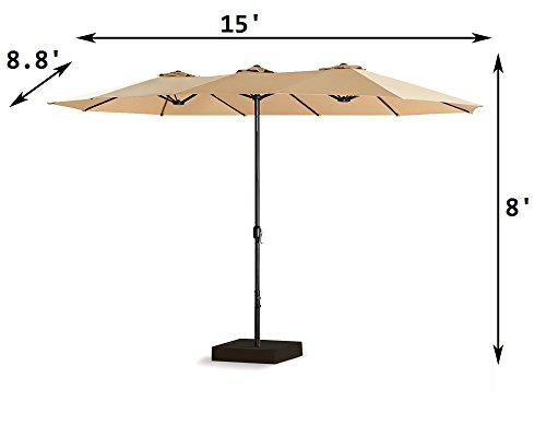 PATIO TREE 15 Ft Outdoor Umbrella Double-Sided Market Patio Umbrella with Crank, 100% Polyester, Base Included (Beige)