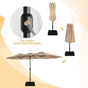 PATIO TREE 15 Ft Outdoor Umbrella Double-Sided Market Patio Umbrella with Crank, 100% Polyester, Base Included (Beige)