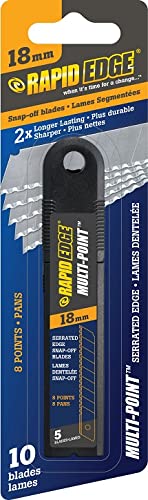 Rapid Edge Multi-Point 18mm Serrated Snap-Off Utility Knife Blades with 10 Blades (1 Pack)