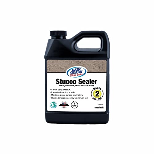 Rain Guard Water Sealers - Stucco Sealer - Penetrating Water Repellent Protection for All Porous Stucco Surfaces - Water-Based Silane/Siloxane Sealant - Clear Natural Finish - Concentrate Makes 2 Gal