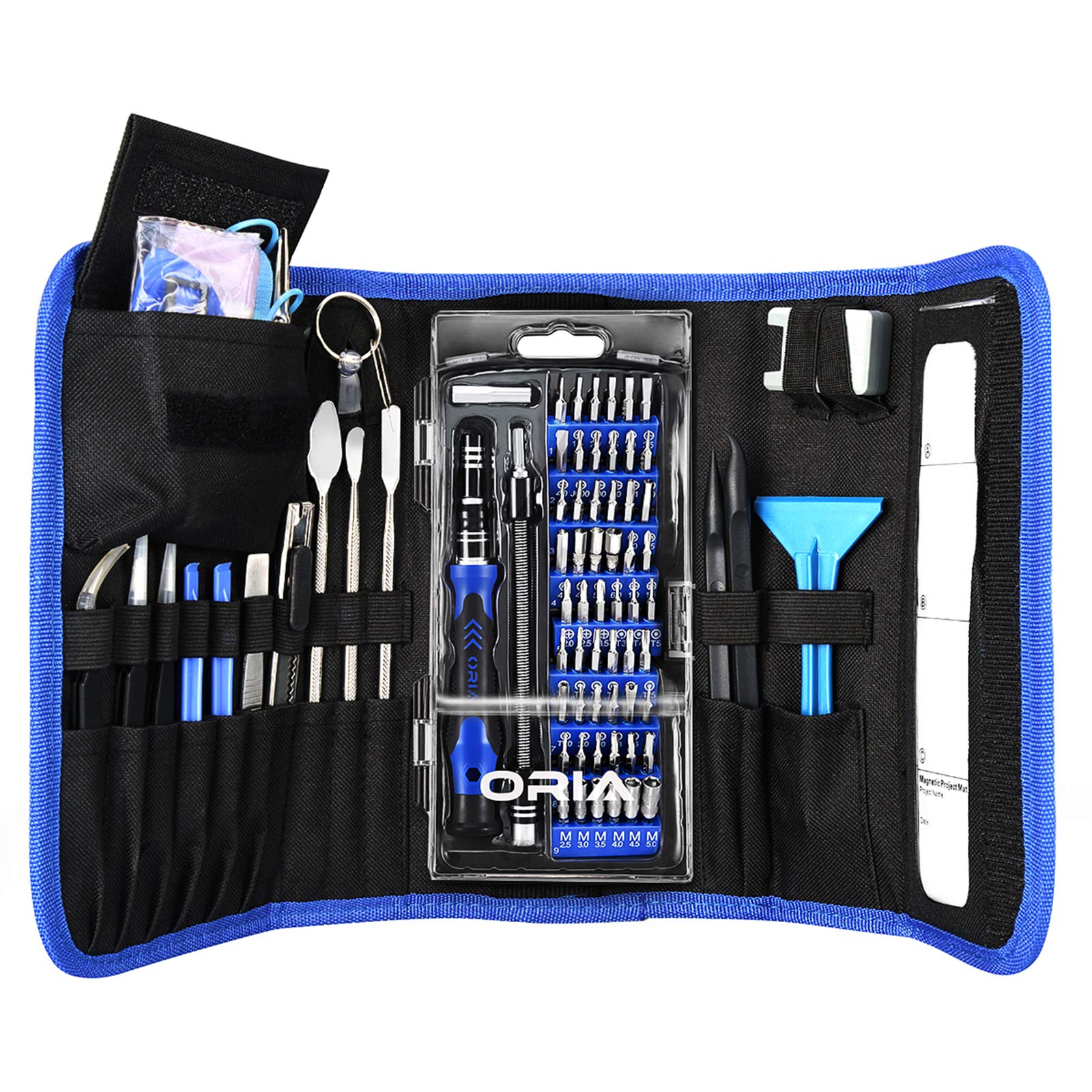 ORIA Precision Screwdriver Set, 86 in 1 Repair Tool Kit, Screwdriver Kit with Portable Bag for Game Console, Tablet, PC, Macbook and Other Electronics, Blue