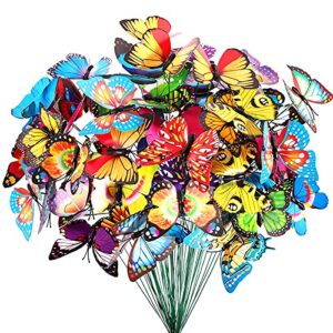 teenitor garden butterfly stakes, 60pcs 7cm decor yard patio planter flower pot spring garden stakes decorative outdoor butterfly decorations