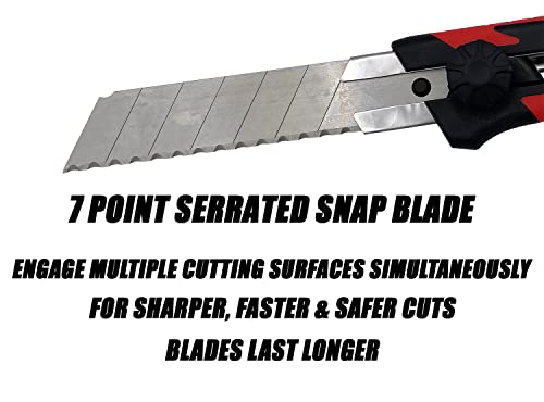 Rapid Edge 25mm Utility Knife with 6 Rapid Edge Serrated Snap-Off Blades and Acetone-Resistant Soft Grip Handle (6 Pack)