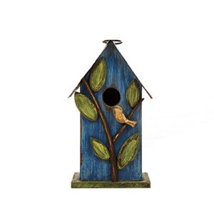 glitzhome 9.7" h hanging bird house for outdoor patio garden decorative pet cottage distressed wooden birdhouse, blue leaves