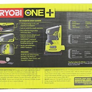 Ryobi P440 One+ 18V Lithium Ion 12,000 RPM 1/4 Sheet Palm Sander w/ Onboard Dust Bag and Included Sanding Pads (Battery Not Included, Power Tool Only)